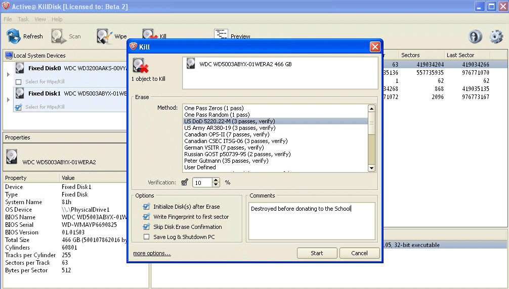 Active@ KillDisk. Modes of Operation